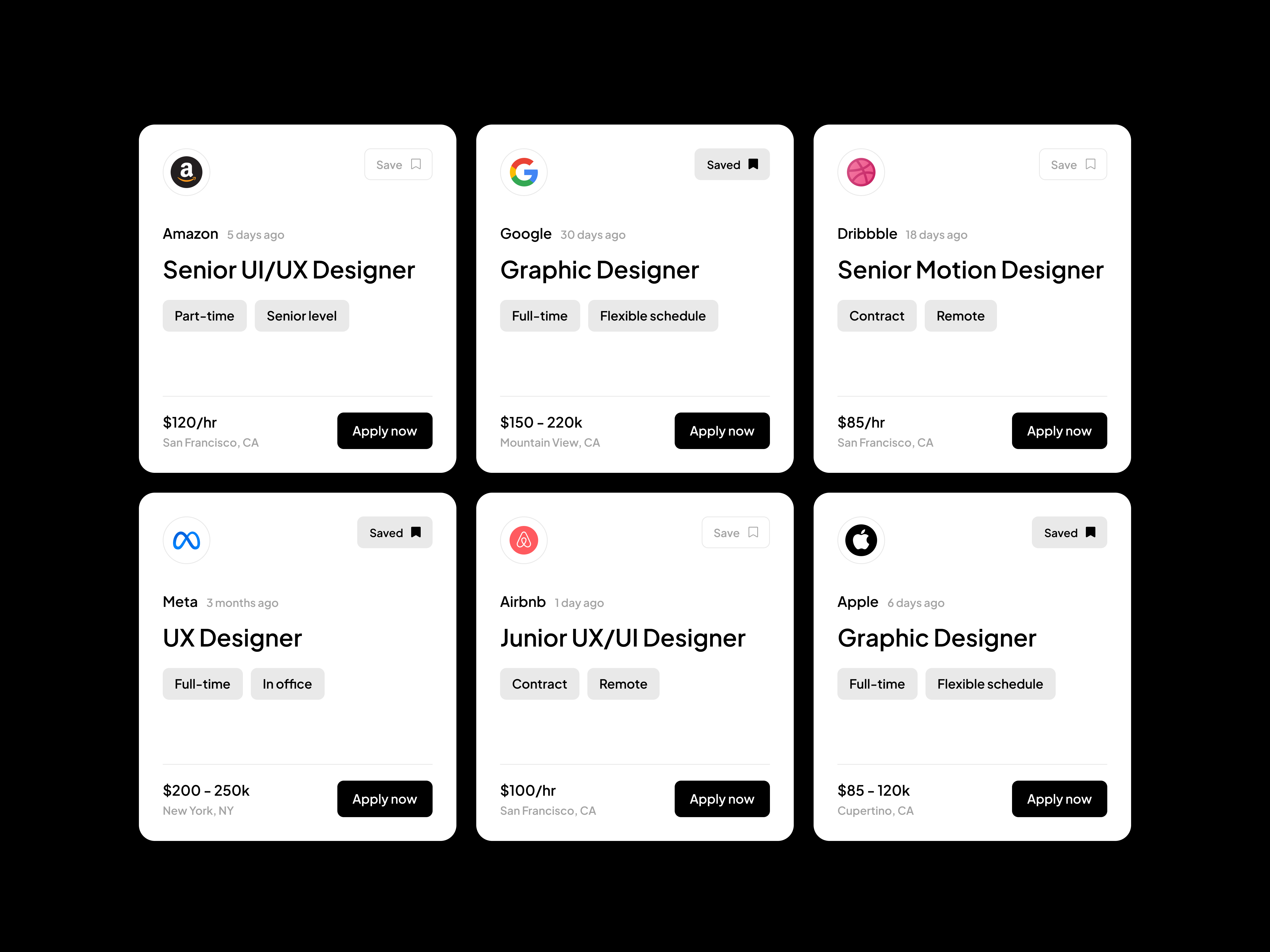 Job Cards (UI Components) by Kylinn Rich on Dribbble