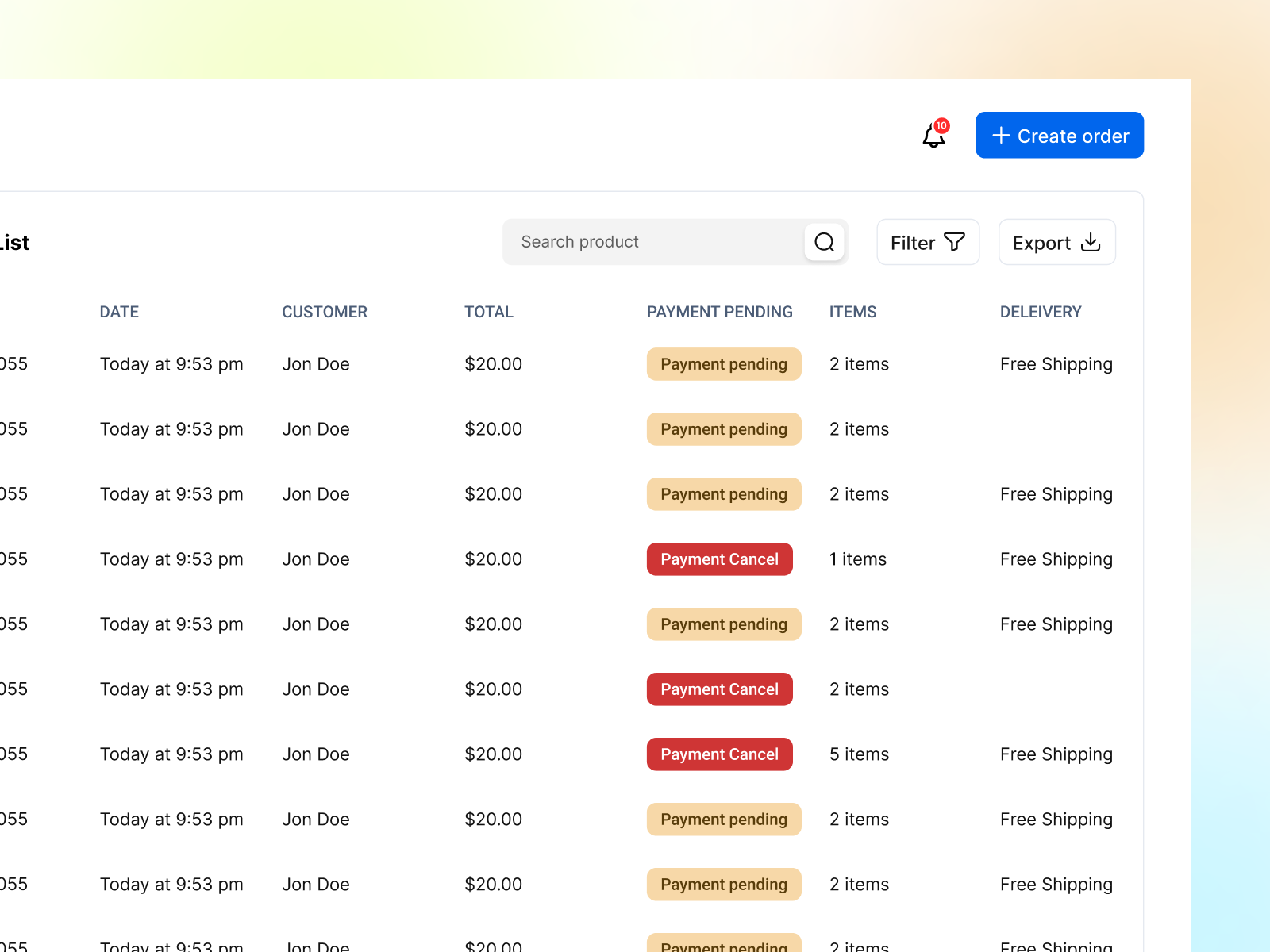 Orders List - Dashboard by Borkat Ullah for Sadax Studio on Dribbble