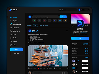 Social Media Dark Web UI (Desktop) by Welldux on Dribbble