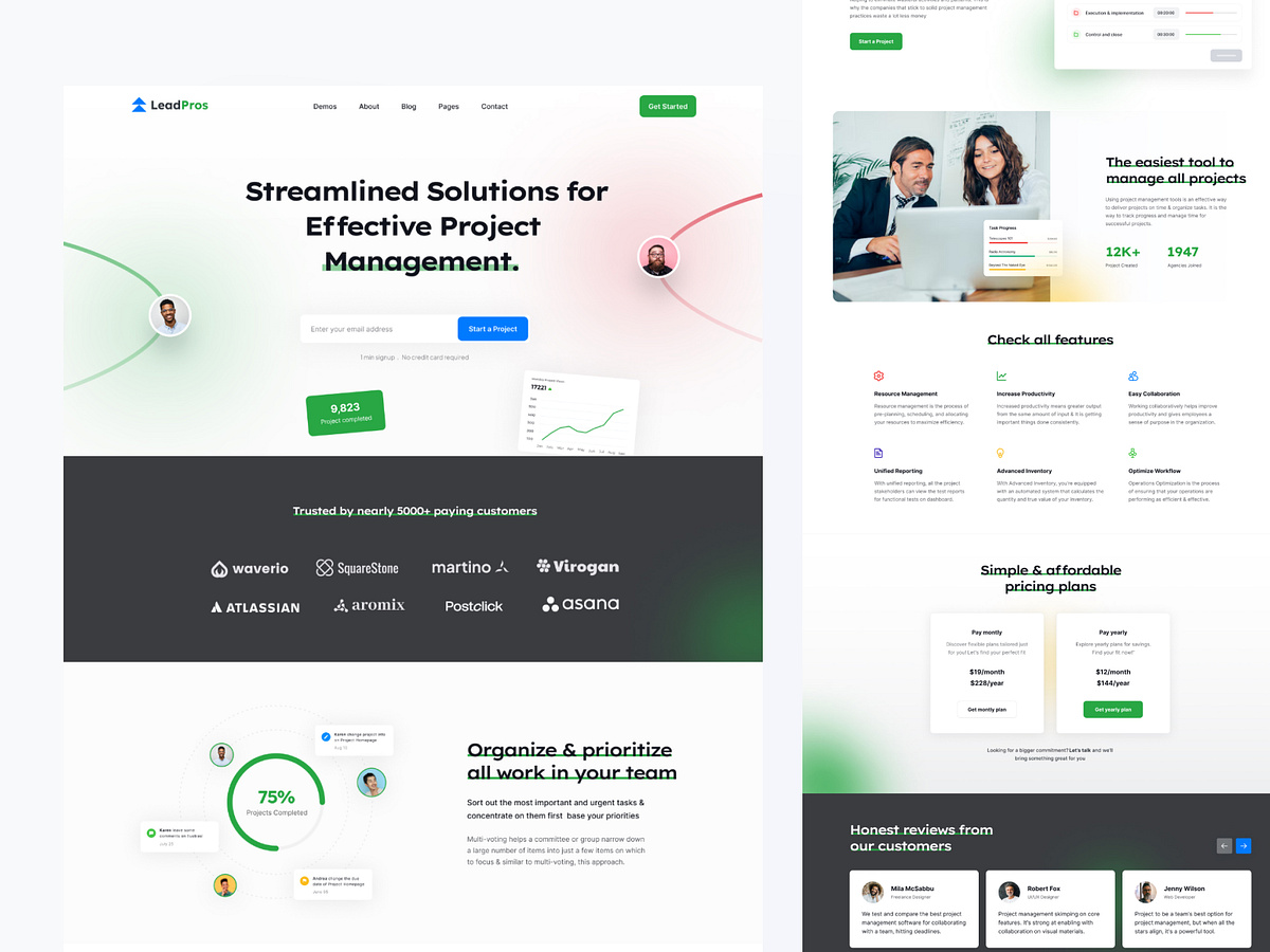 Project management landing page by Nur Hasan on Dribbble