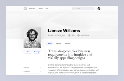 Designer profile page by Ramshid on Dribbble