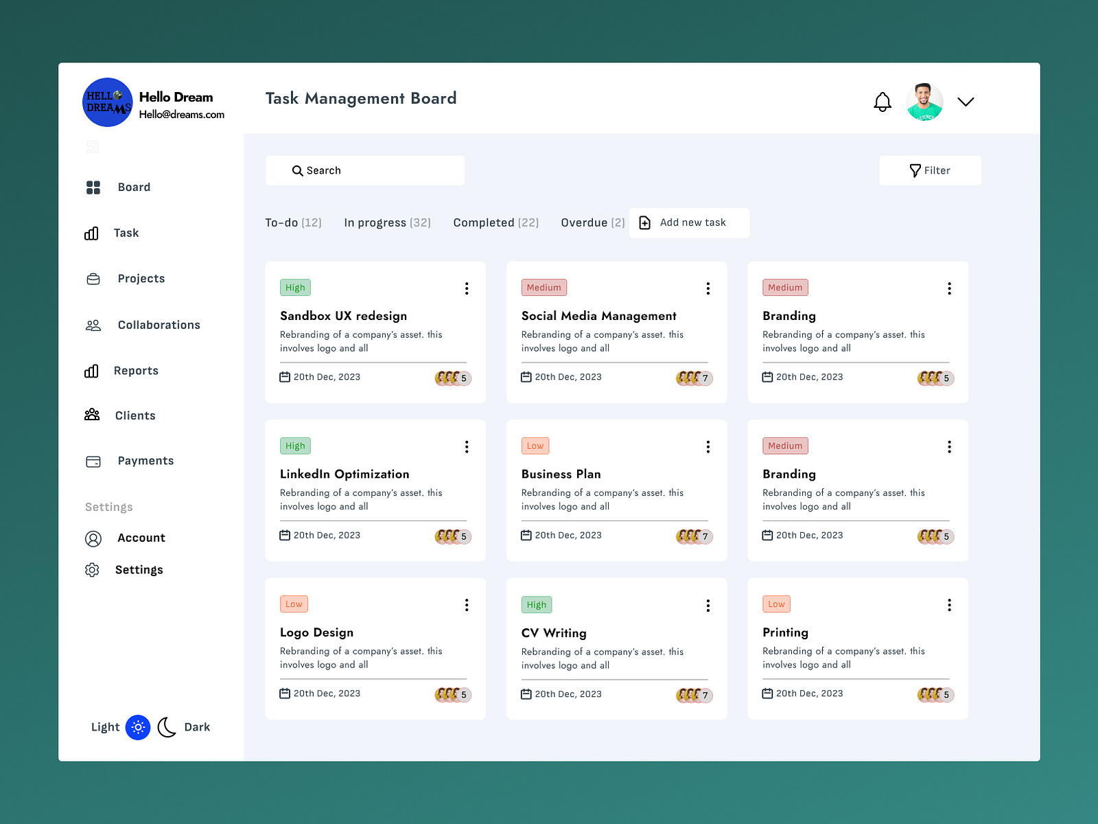 A task management dashboard. by Adenagbe Finley on Dribbble