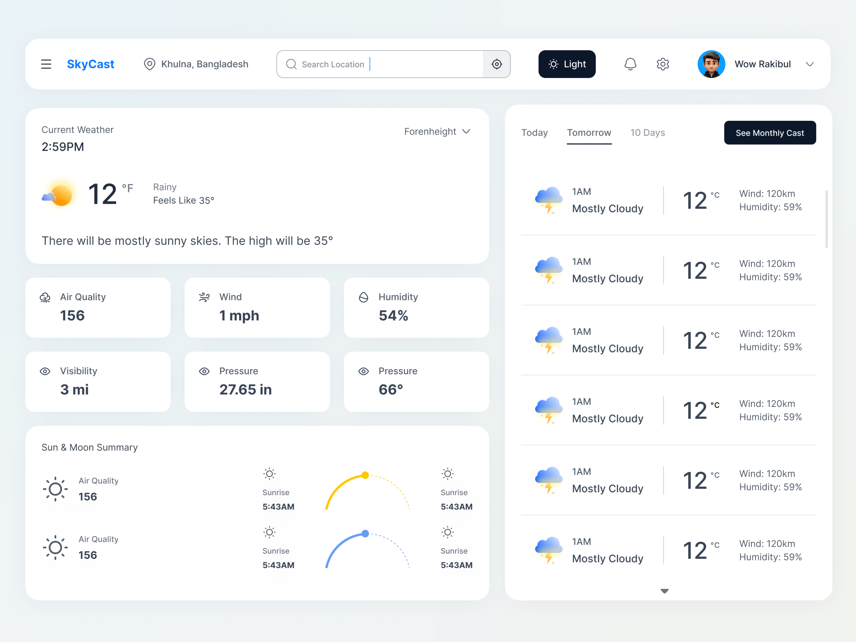 Weather Dashboard Design - Responsive by Rakibul 🏀 on Dribbble