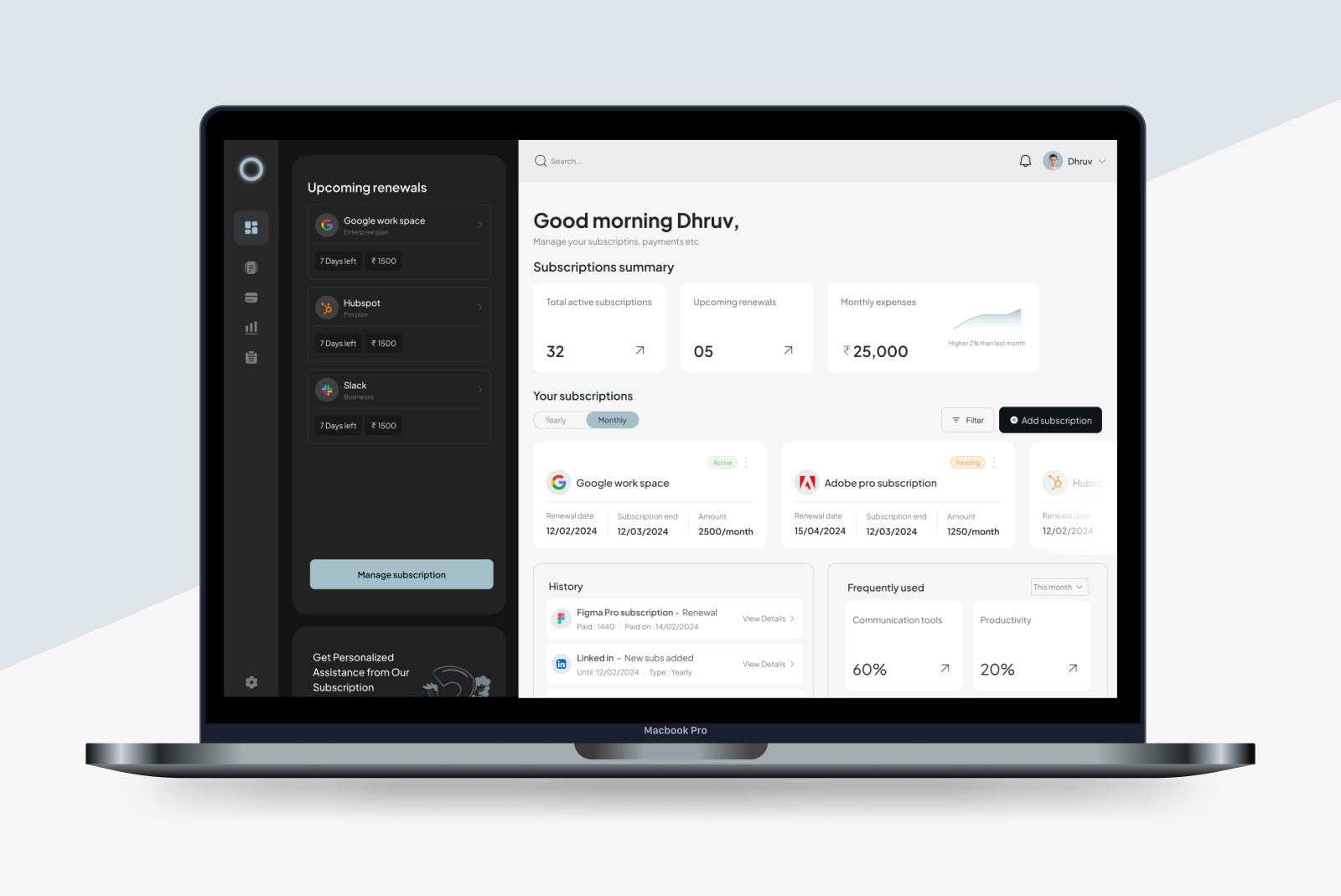 Subscription management platform by razin c on Dribbble