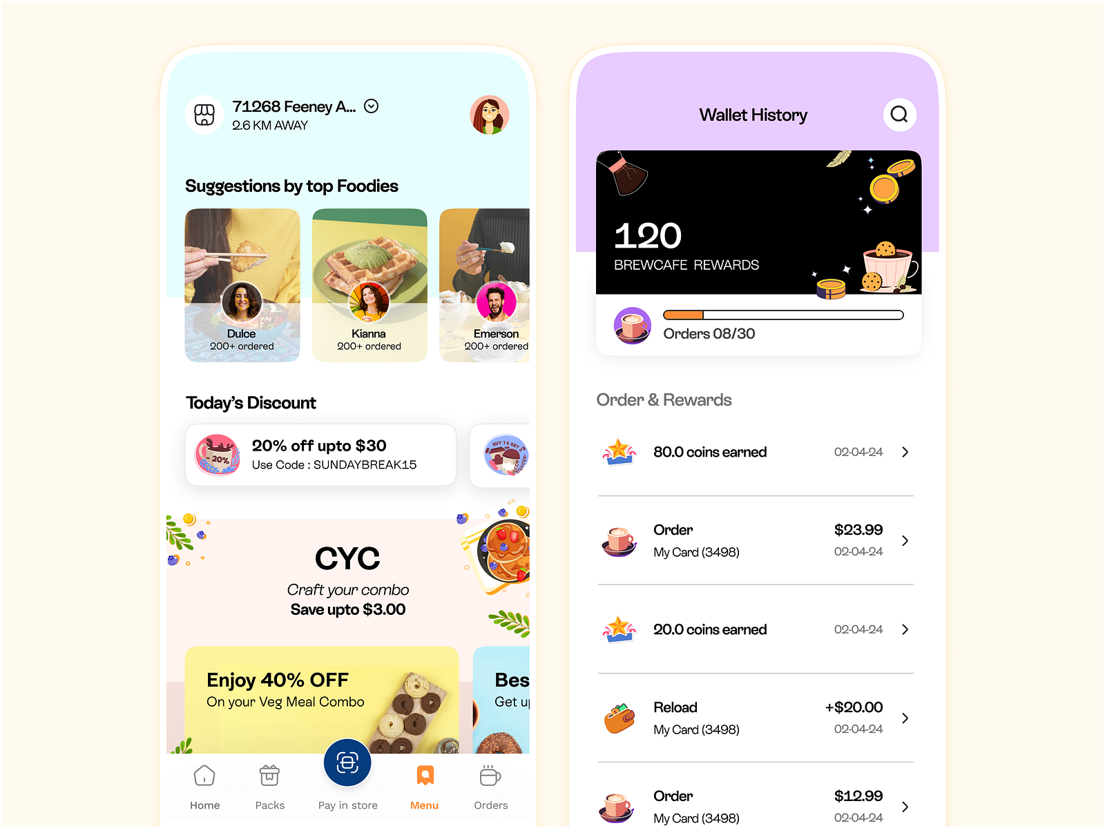 BrewCafe - Menu & Wallet by Mahima Mahajan on Dribbble
