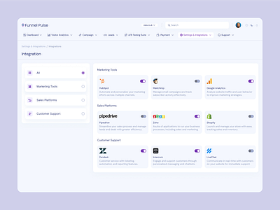 Funnel Pulse Settings and Integration UI by Creatibuzz UI/UX for ...