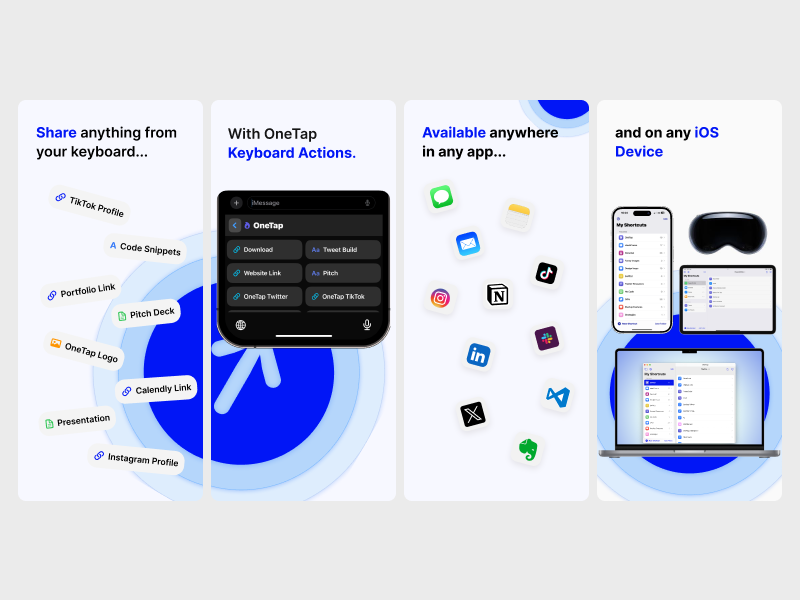 Onetap Keyboard Shortcuts App Store Preview Screens By Aj Picard On