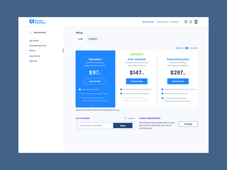 SaaS Billing Screen (Event Tech) by UserActive on Dribbble