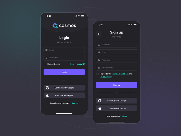 Mobile App UI, Login&Sign Up by Melyat Sunaeva on Dribbble
