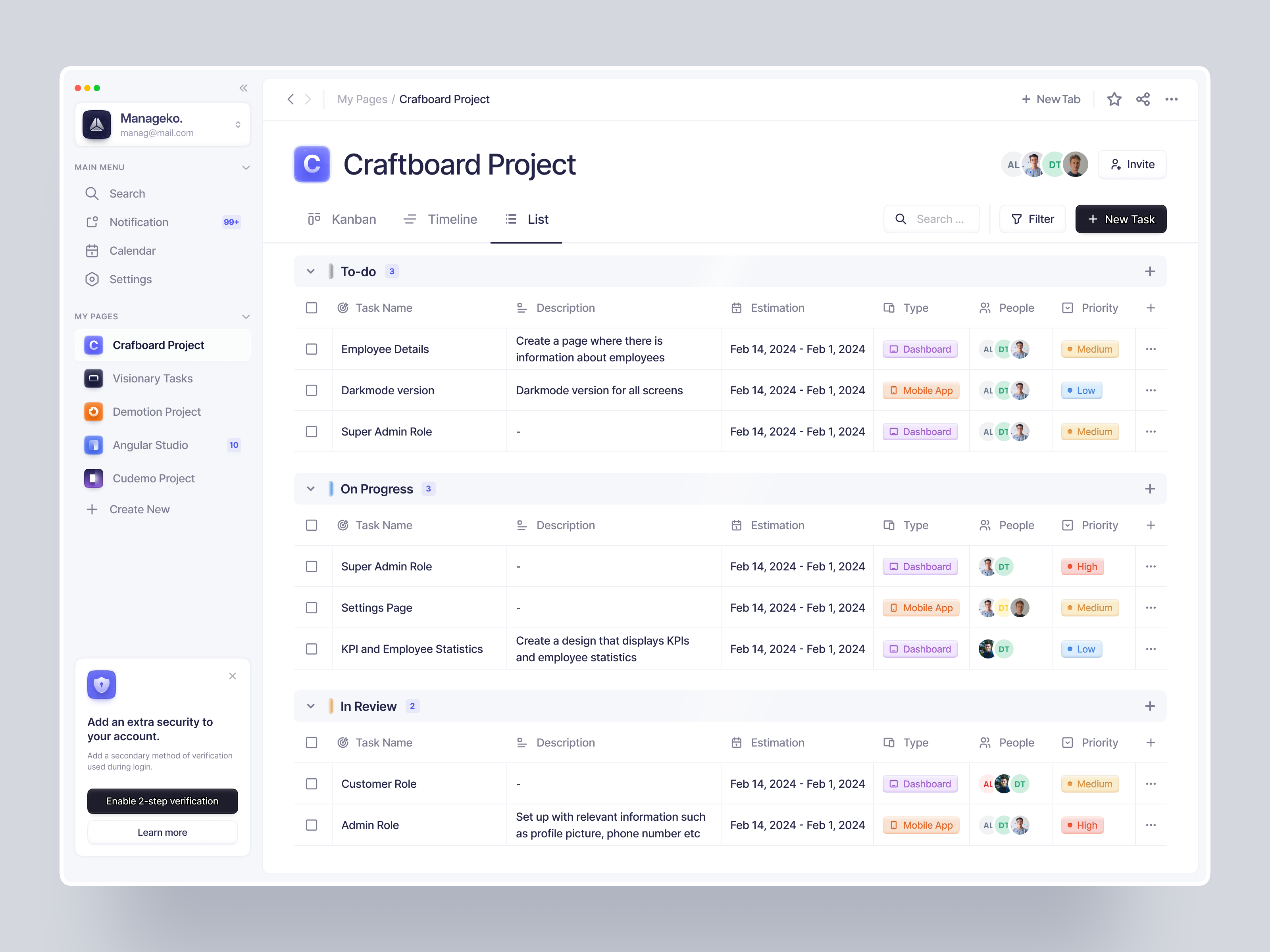 List View - Task Management Dashboard by Ali Husni for Enver Studio on ...