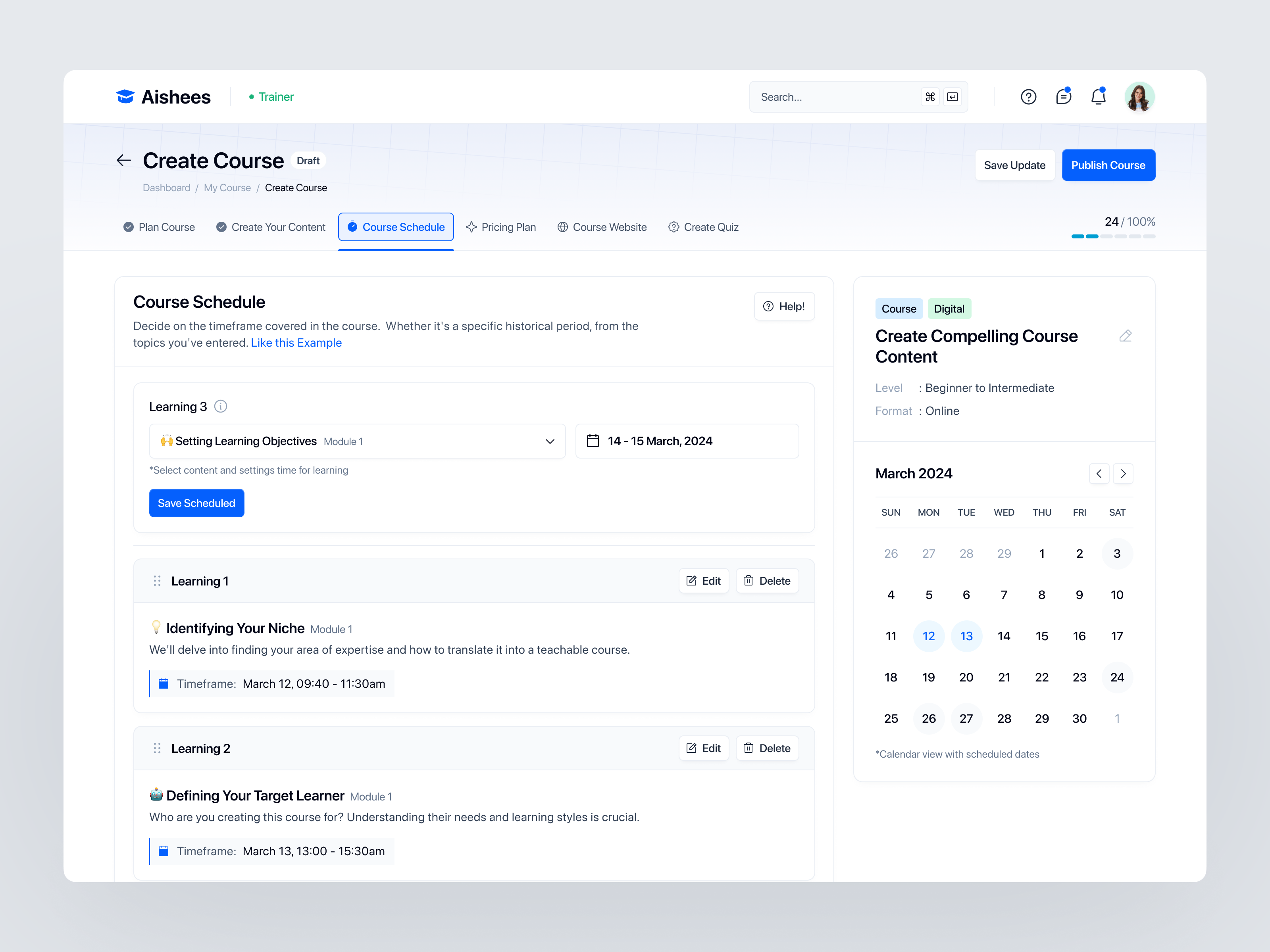 Create New Course / Setup Schedule - Online Course Platform by Fariz Al ...