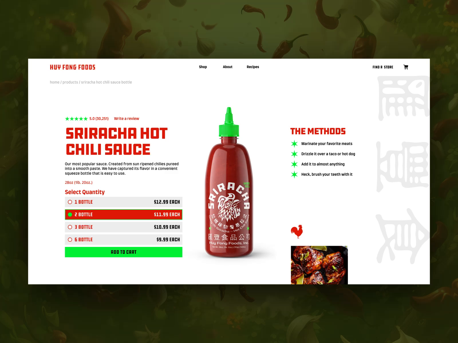 Fresh Sriracha Product Page by Thomas Condry on Dribbble