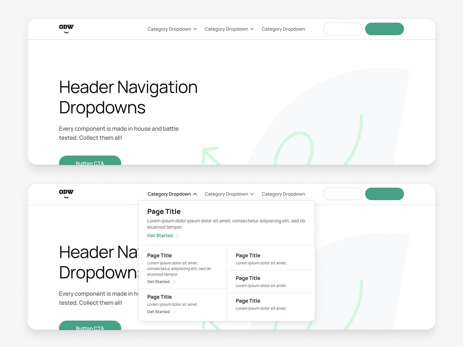 Header Navigation Dropdowns UI from Component Collector by Taylor Osborn on Dribbble