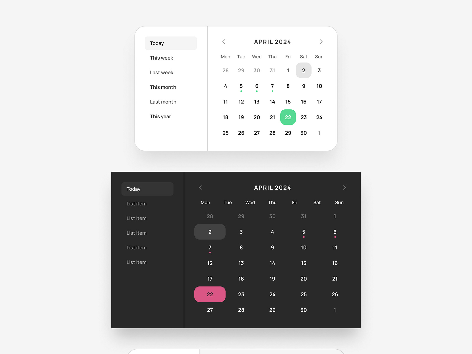 Calendar Input / Date picker UI from Component Collector by Taylor Osborn on Dribbble