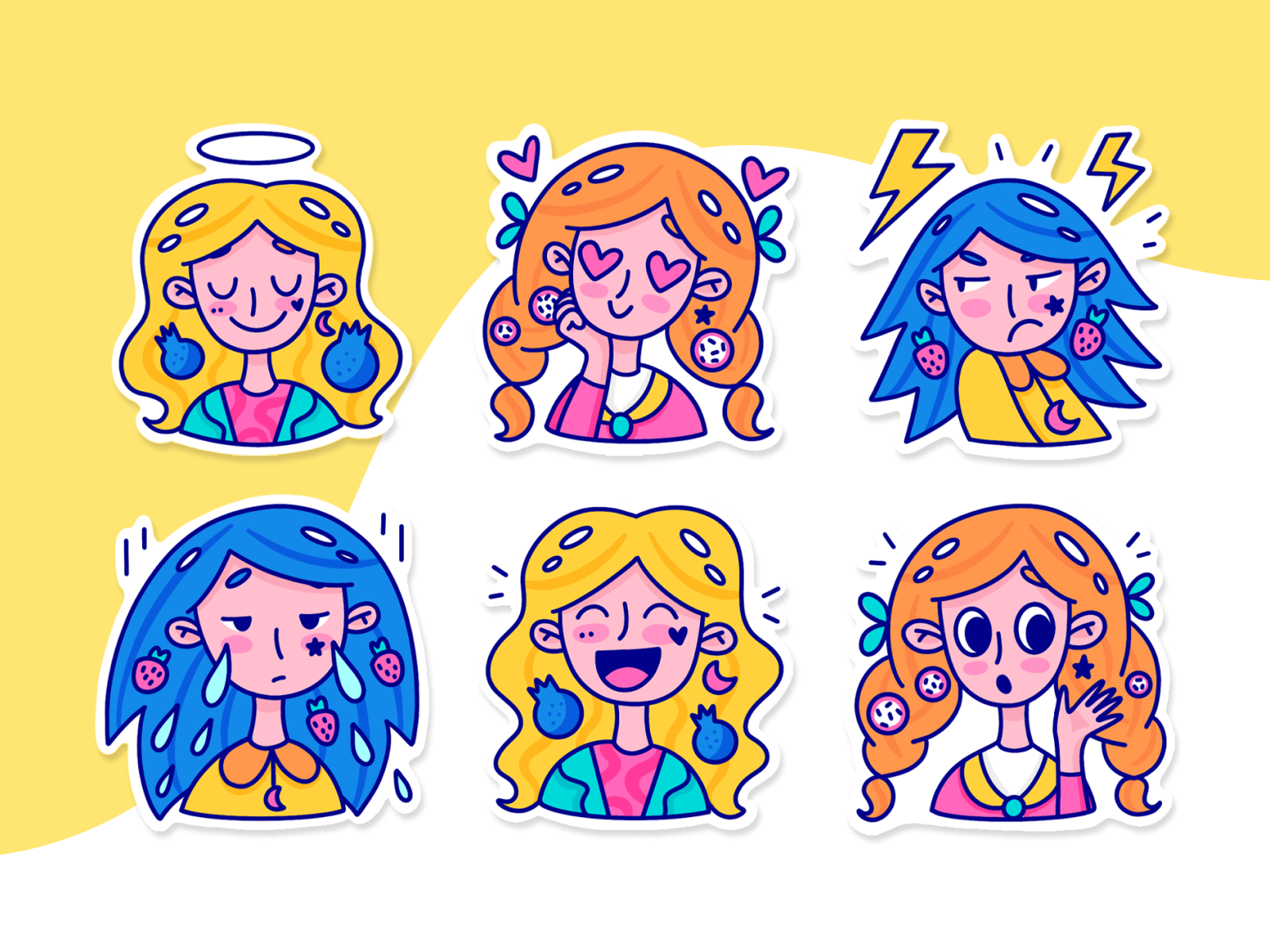 Stickers for telegram. Funny girls. Characters in doodle style. by ...