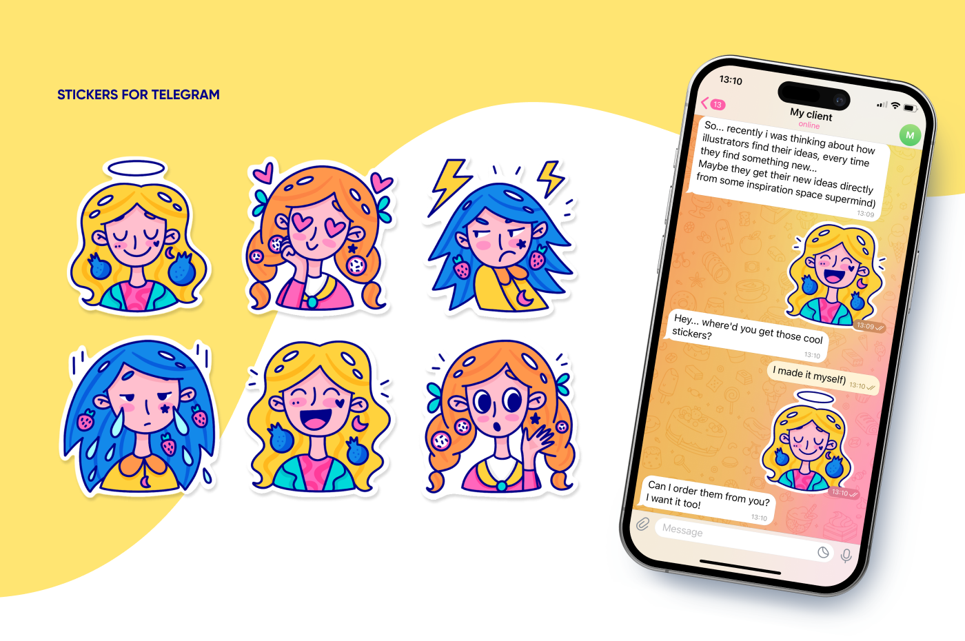 Stickers for telegram. Funny girls. Characters in doodle style. by ...