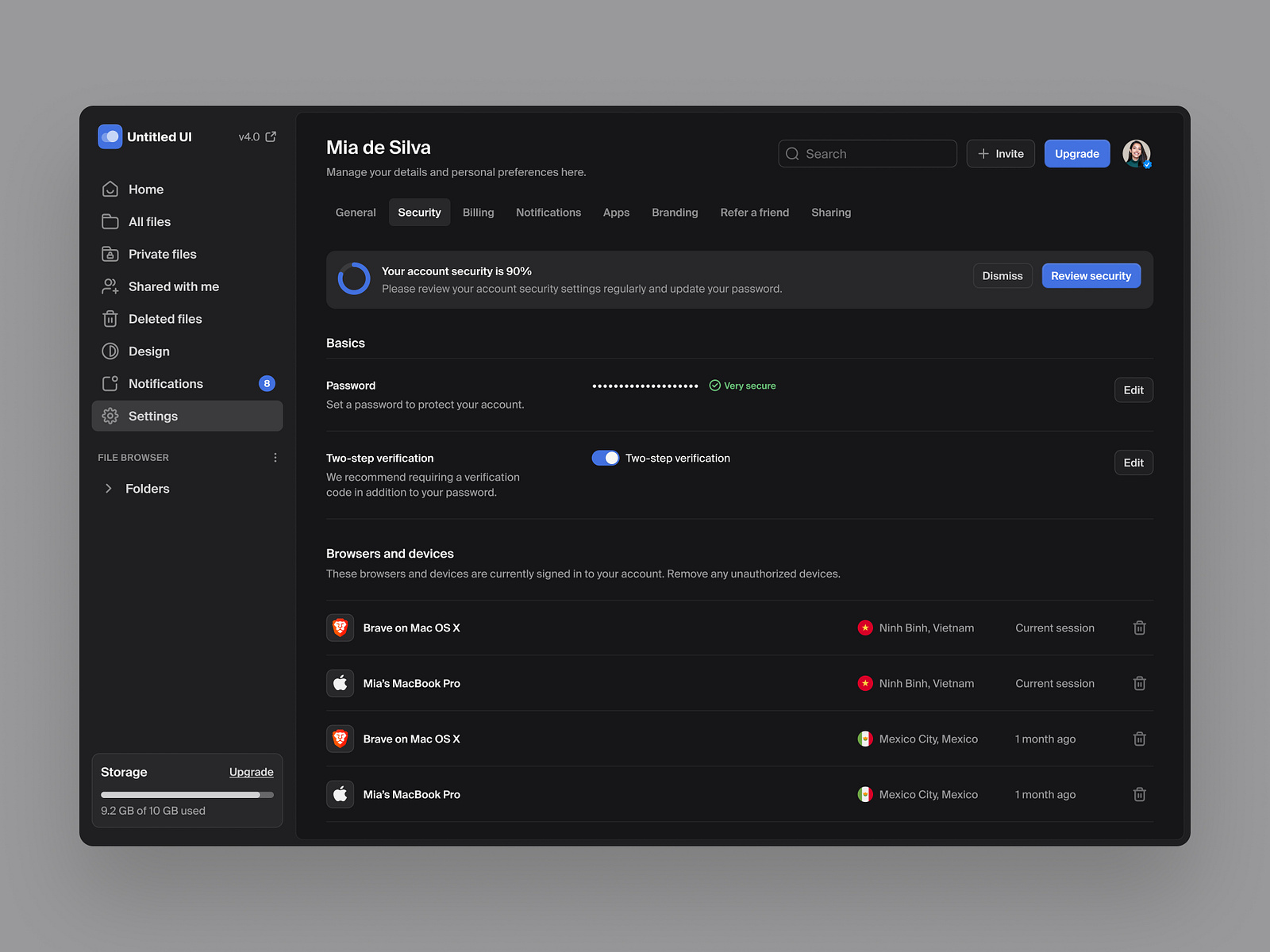 Security settings — Untitled UI by Jordan Hughes® on Dribbble