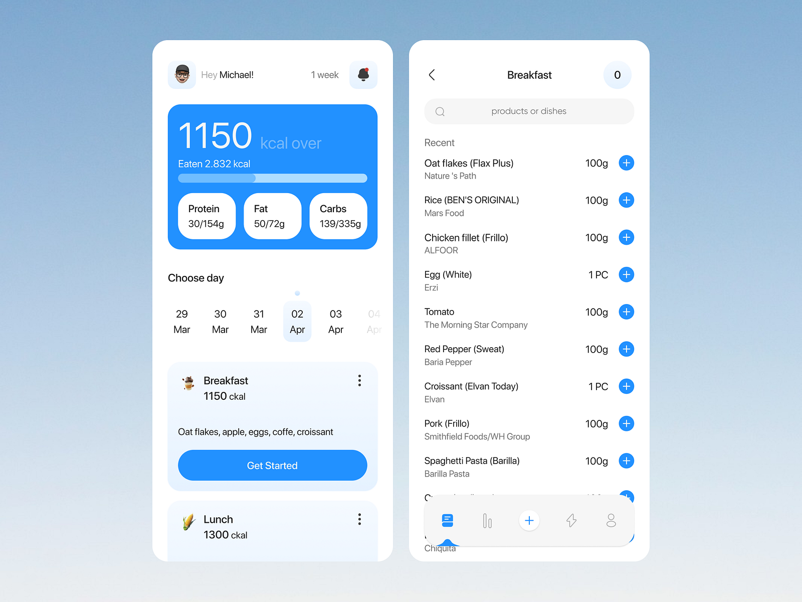 Calorie counting app by Nick Danilychau on Dribbble