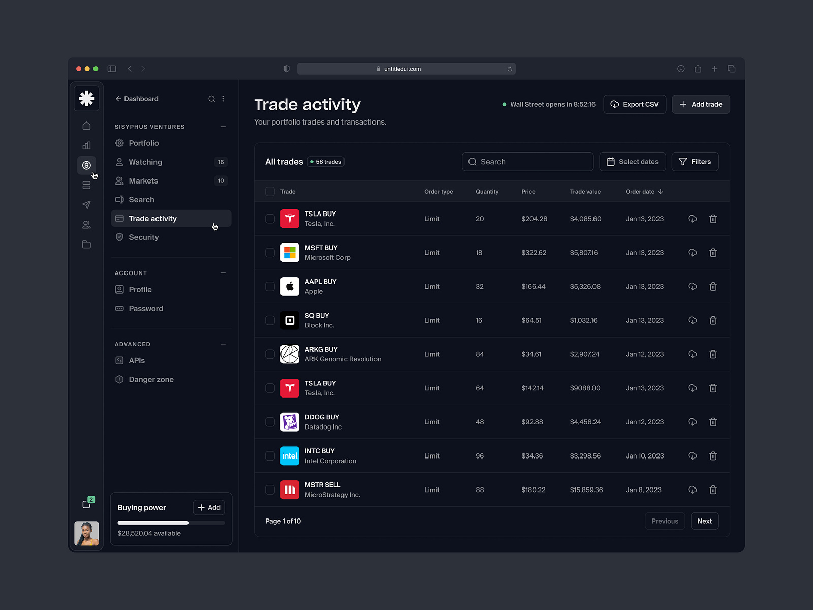 Trade activity — Untitled UI by Jordan Hughes® on Dribbble