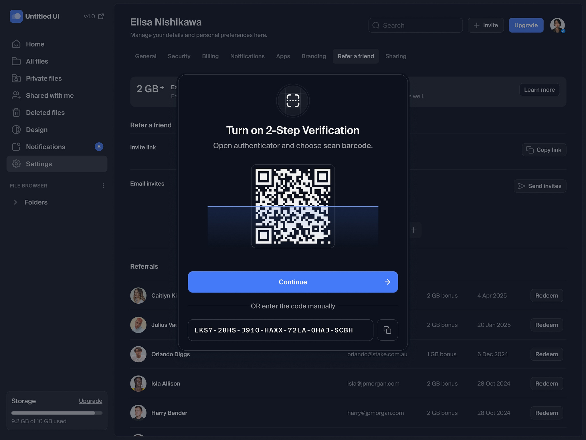 2FA modal QR code — Untitled UI by Jordan Hughes® on Dribbble