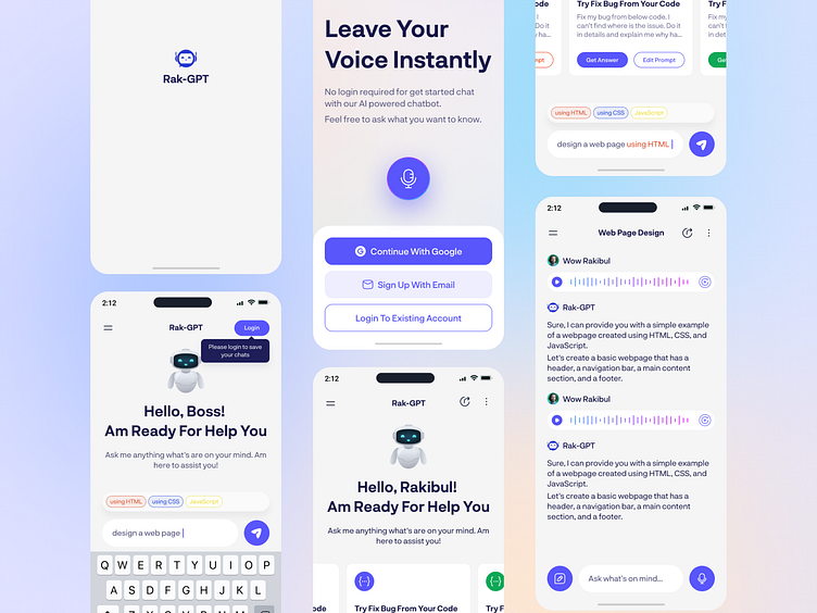 Rak-GPT : AI Mobile App | Chatbot UI Design by Rakibul 🏀 on Dribbble