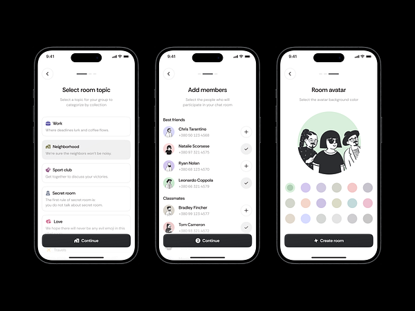 Rooms – chat room creation pages by Taras Boiko on Dribbble