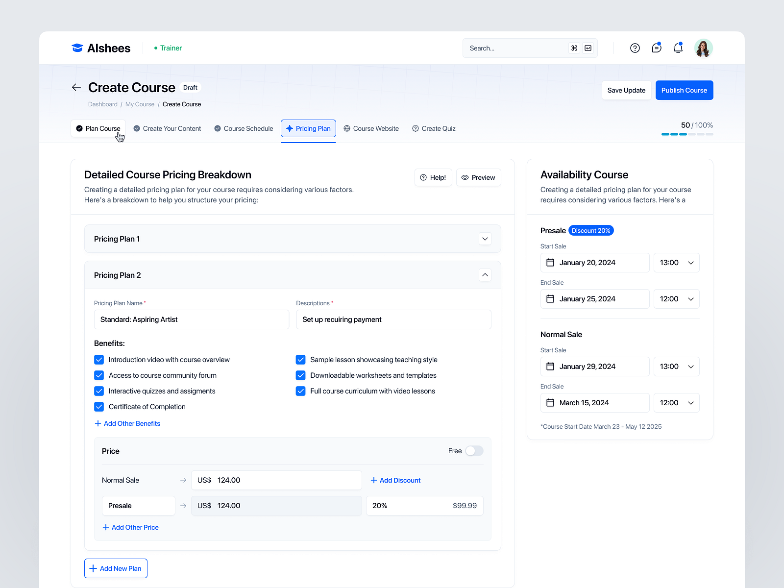 Create New Course / Pricing Plan - Online Course Platform by Fariz Al 👋 ...
