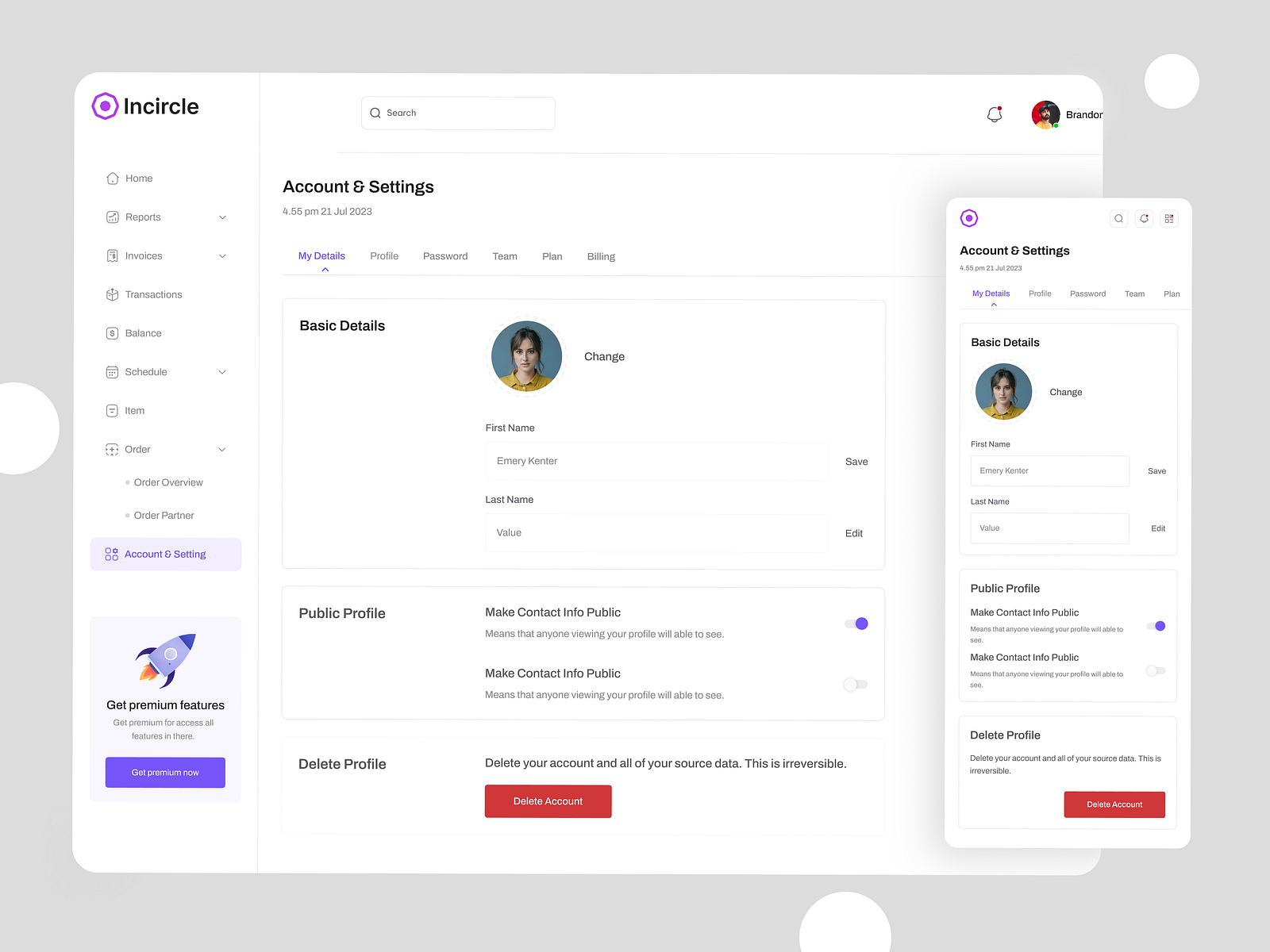 Profile settings page by UI Azmir Sheikh on Dribbble