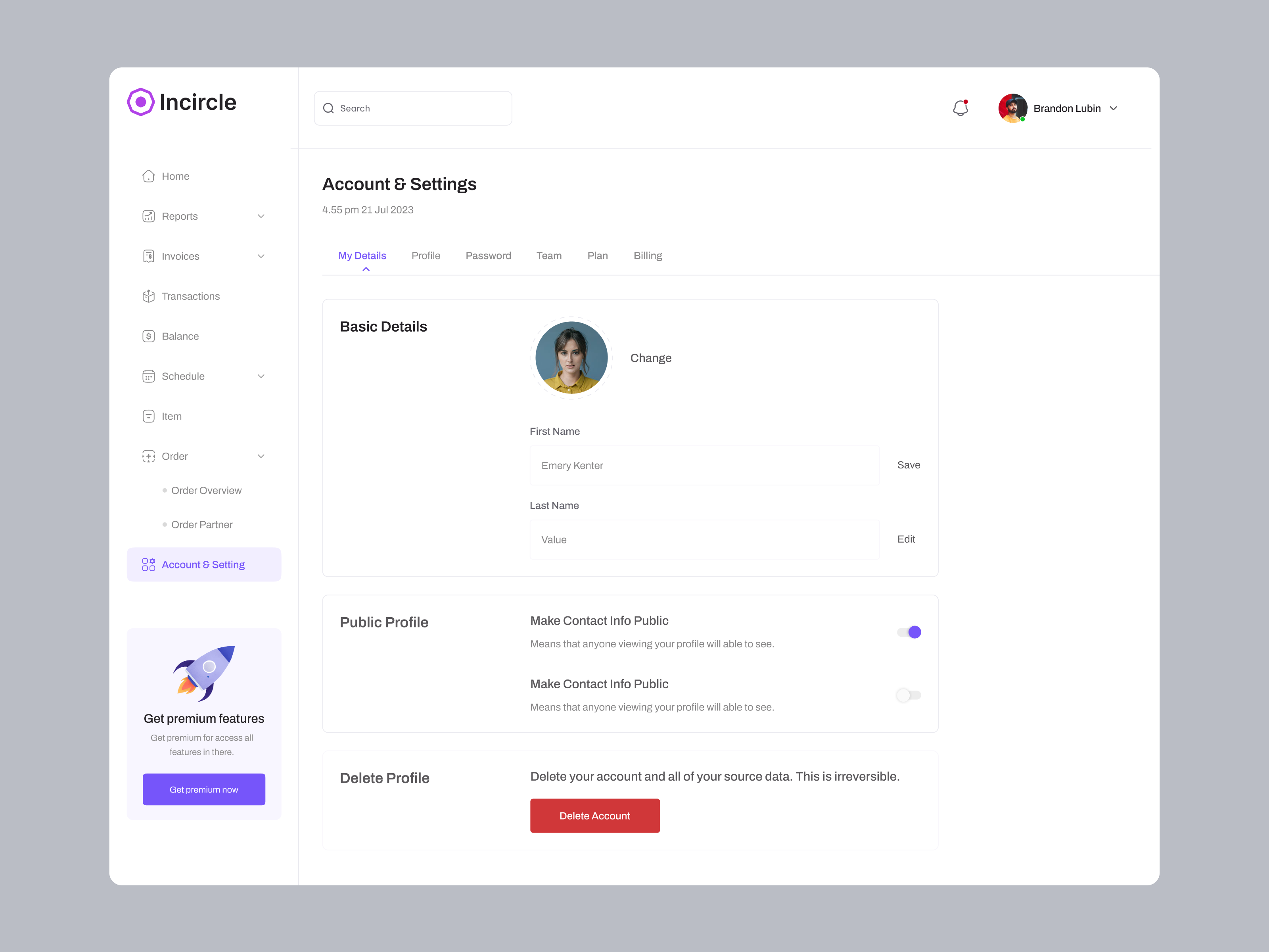 Profile settings page by Azmir Sheikh on Dribbble