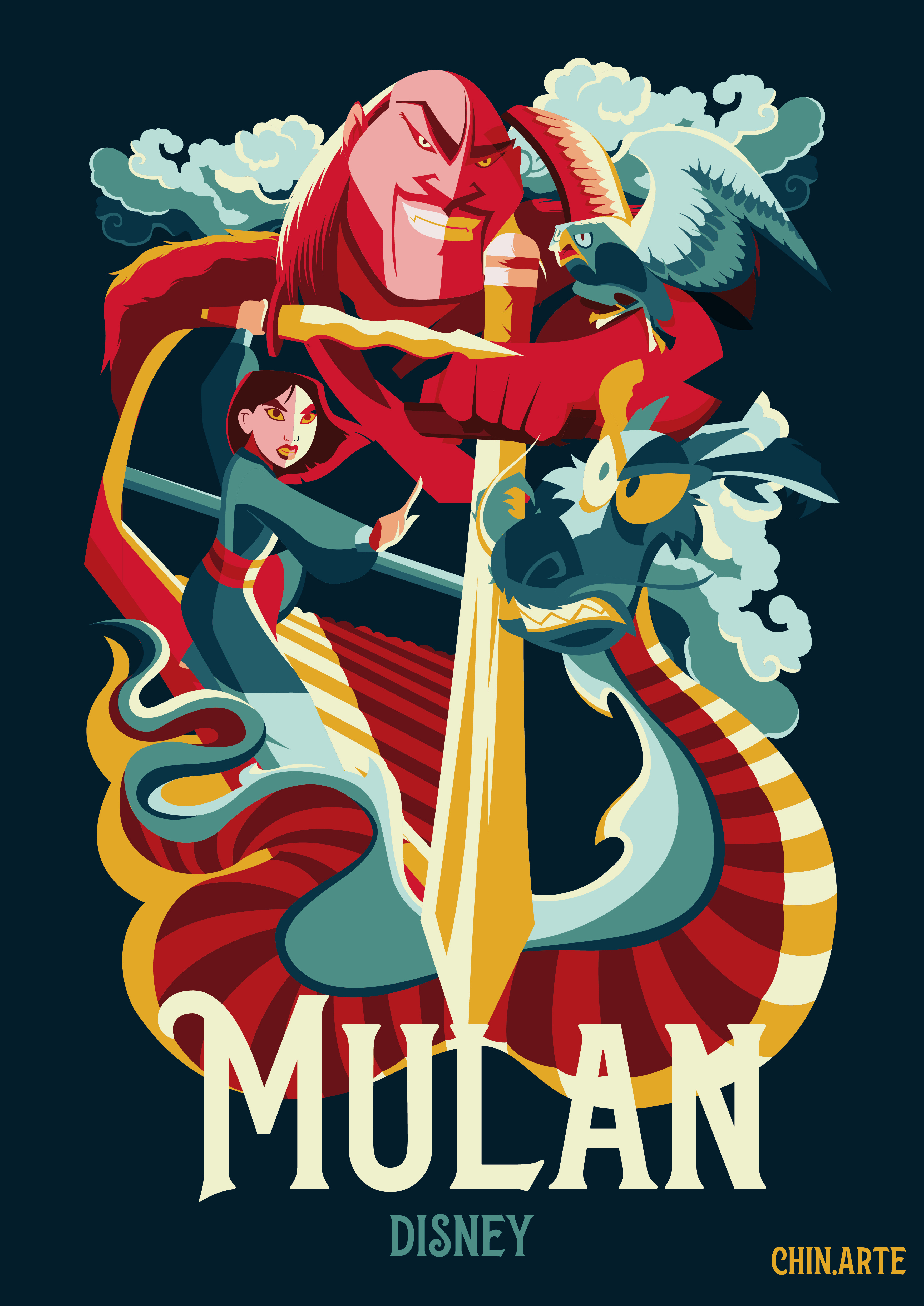 Poster illustration of the Disney movie Mulan by Lucia Lopez-Viejo ...