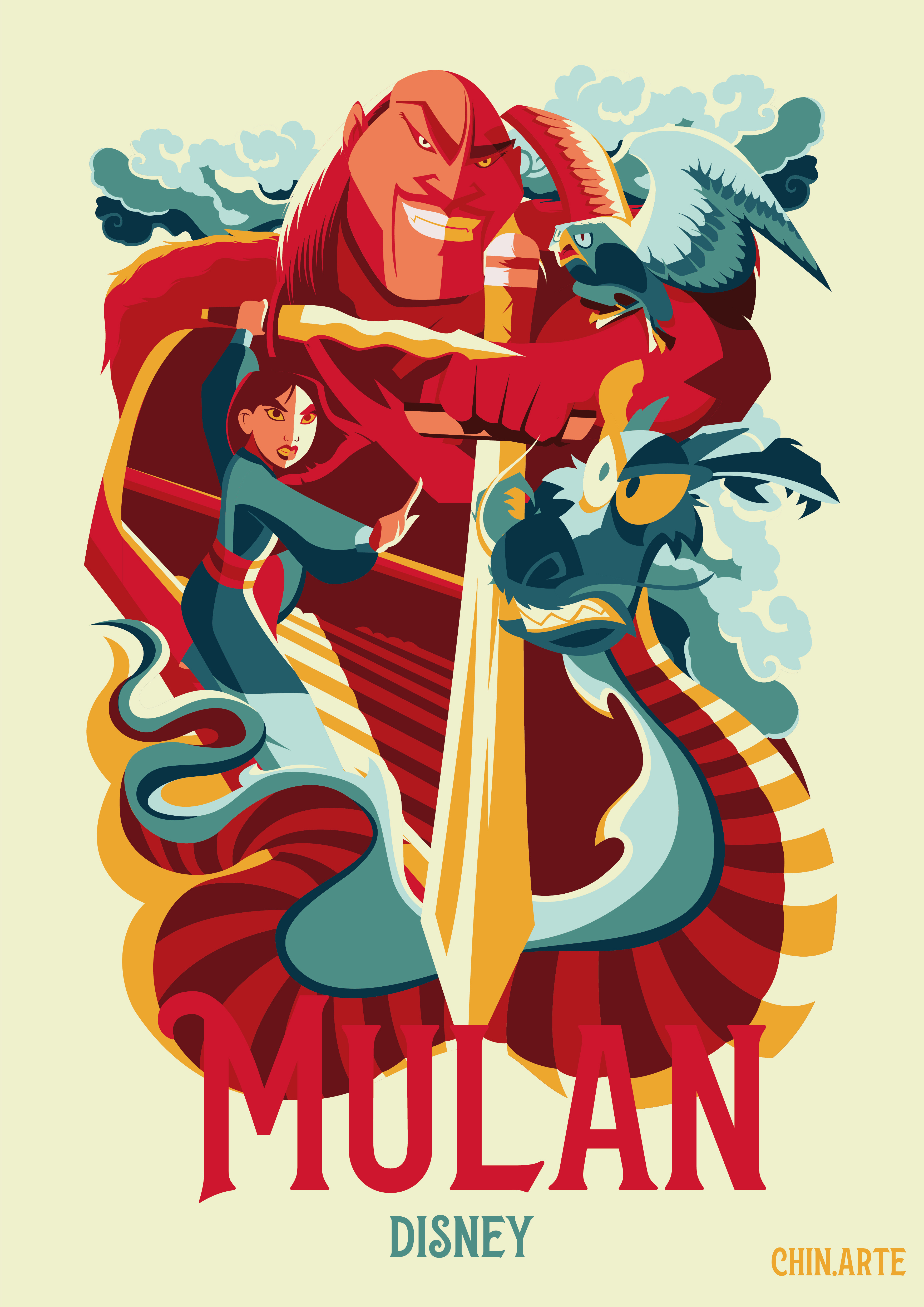 Poster illustration of the Disney movie Mulan by Lucia Lopez-Viejo ...