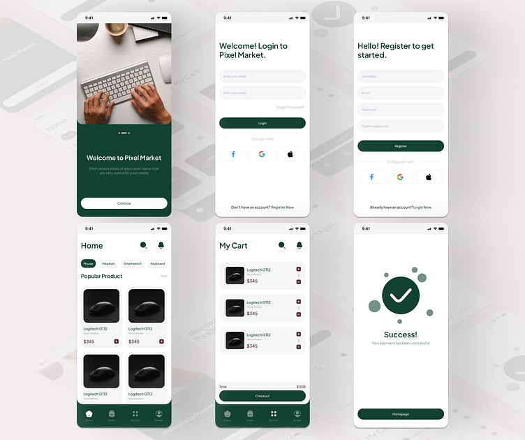 "Pixel Market Mobile UI Design" by Rosit AR on Dribbble