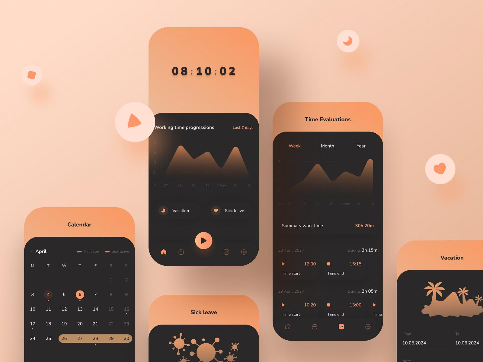 Dark Theme Mobile App Time Tracker Design by Gadir @ Toofan on Dribbble
