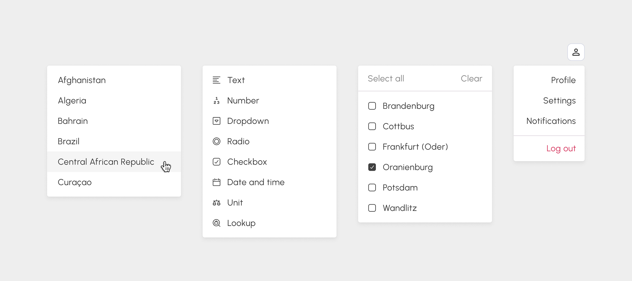 Dropdowns by Tamara Zagorskikh on Dribbble