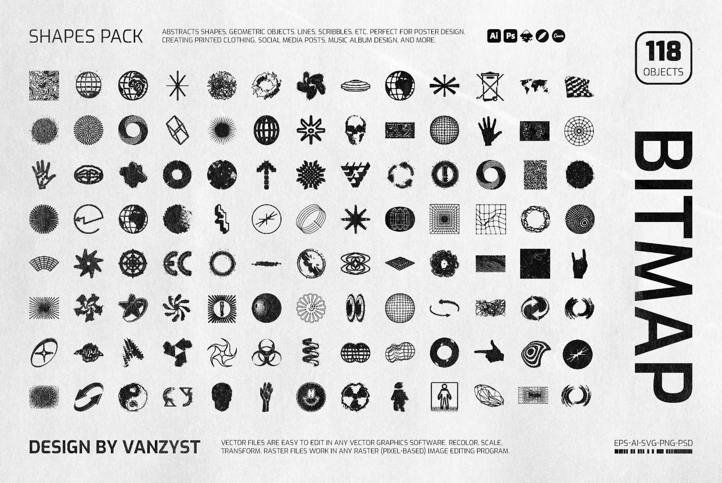 138 Bitmap Vector Shapes Pack by DesignFamilyMarket on Dribbble