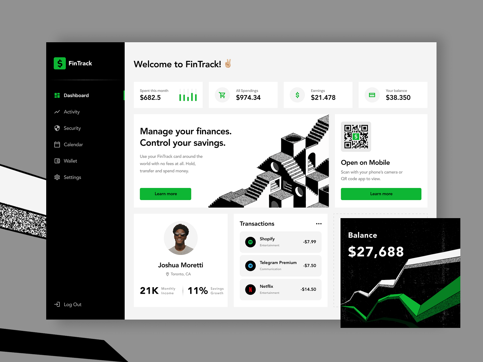 FinTrack: app design, ui design, dashboard by Anna Lisova for Voit Team ...