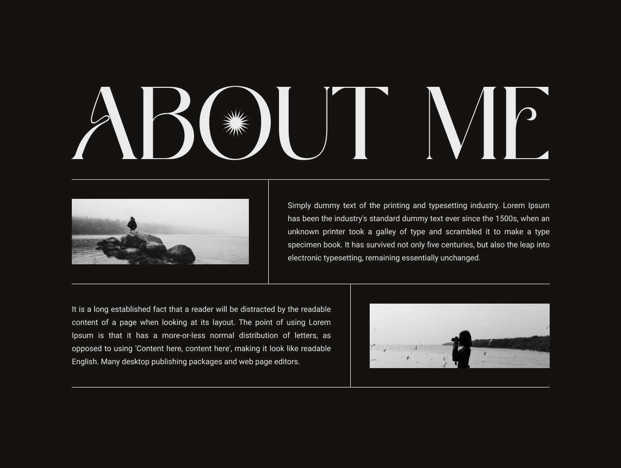About me section for a photographer’s landing page by Kosta on Dribbble
