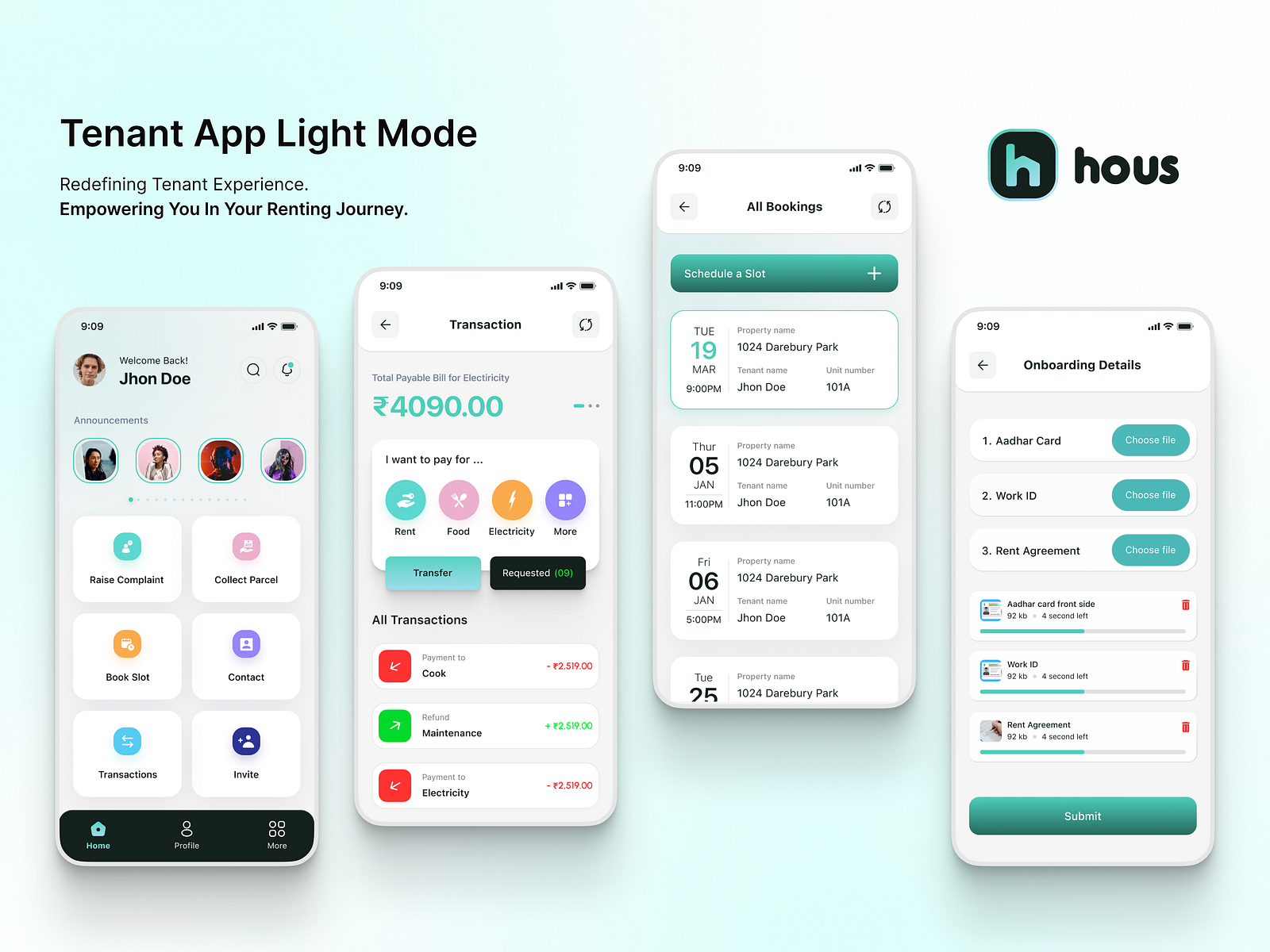 Hous - Tenant App Light Mode Design Concept by WebBuddy on Dribbble