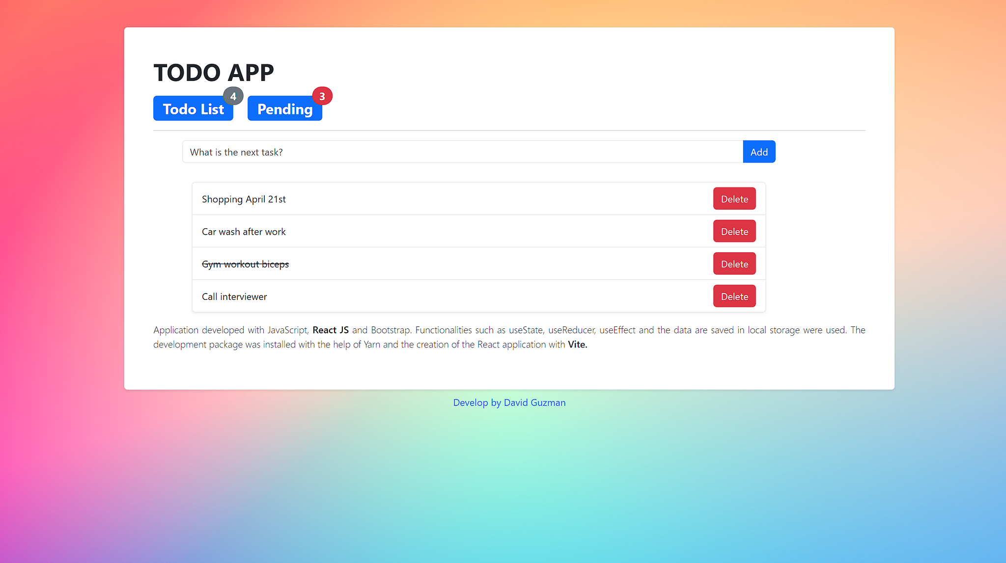 Todo App React By David Guzman On Dribbble