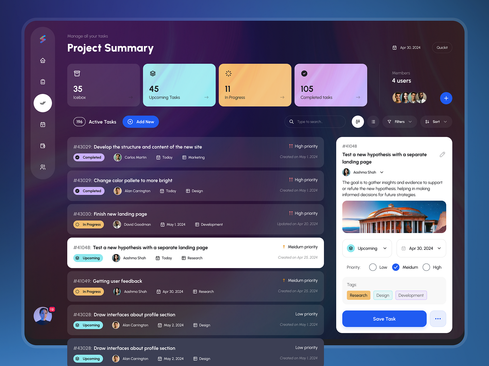 Task Management (list view) for Quickit UI Kit by Nikolay K. on Dribbble