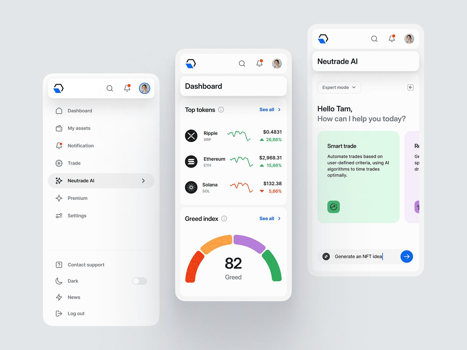 Neutrade AI UI Kit – Mobile by Tran Mau Tri Tam for UI8 on Dribbble