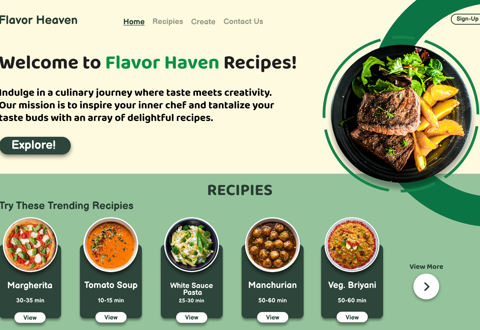 Landing page design of Food Recipes website by Aditya Nair on Dribbble