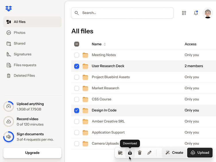 Dropbox Redesign (Light) by Sebastiano Guerriero on Dribbble
