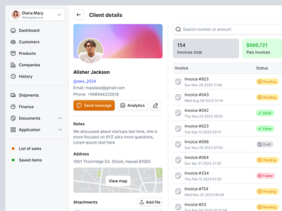 User details page | Client profile UI by Final UI on Dribbble