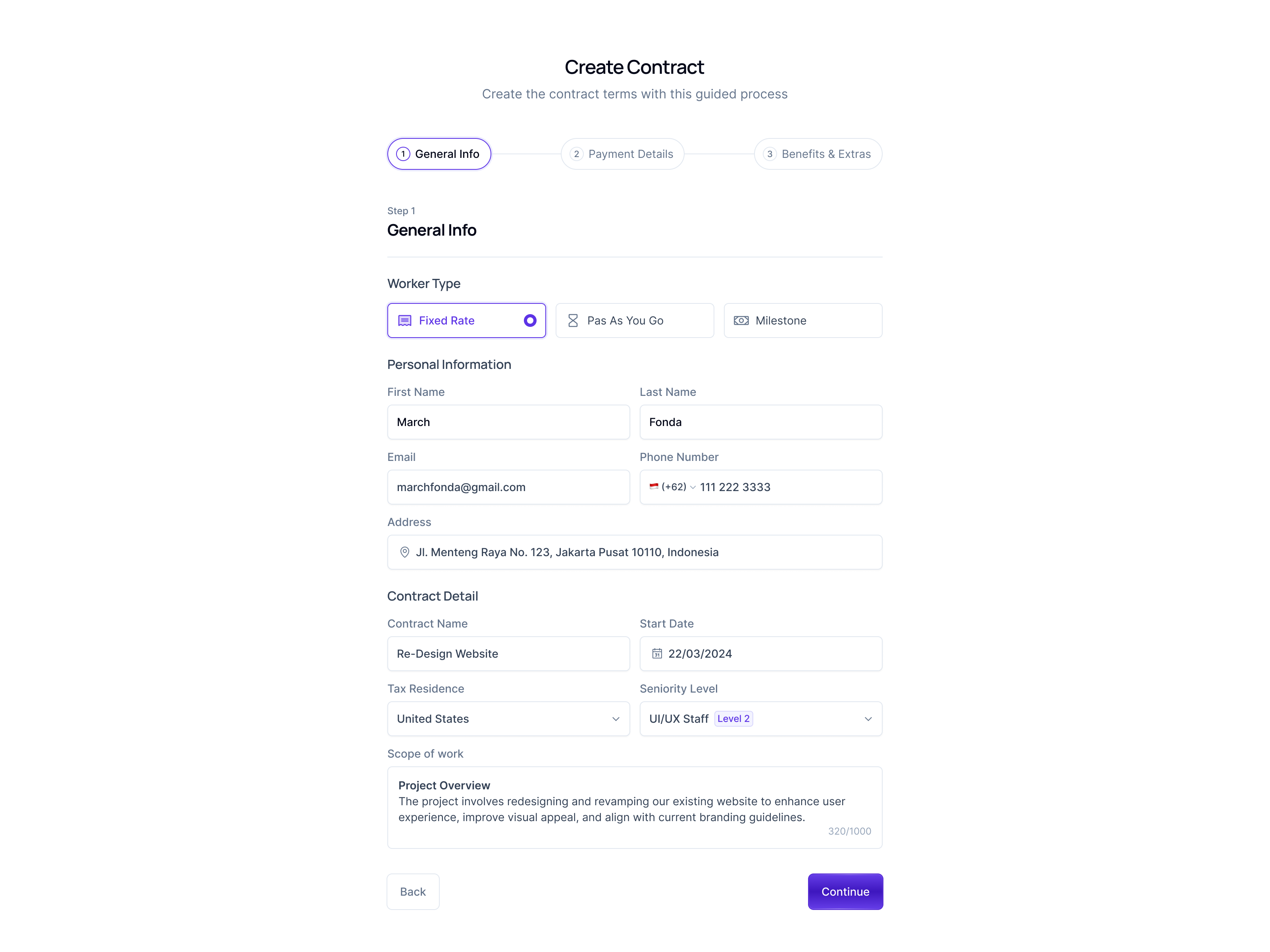 UnifiedHR → Creating Contract by Onky on Dribbble