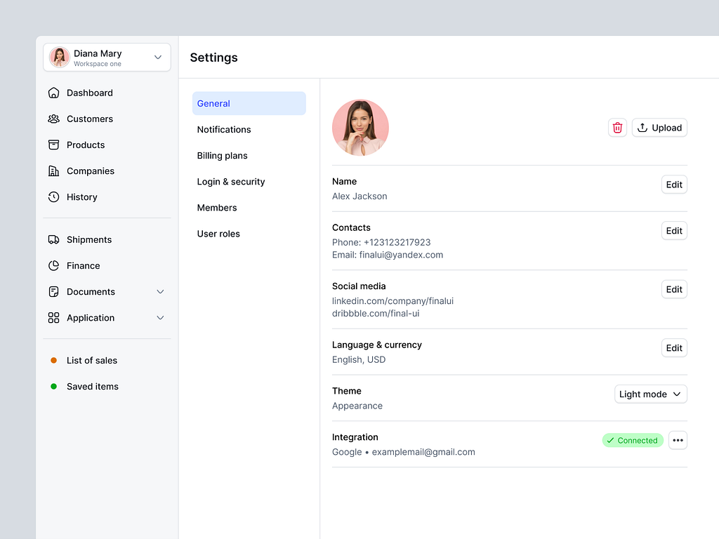 Settings page UI by Final UI on Dribbble
