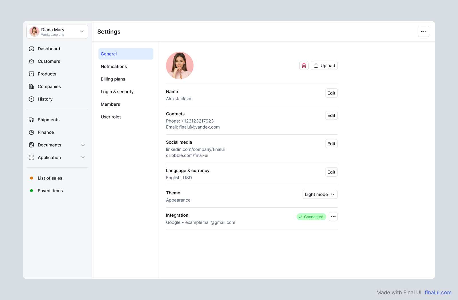 Settings page UI by Final UI on Dribbble