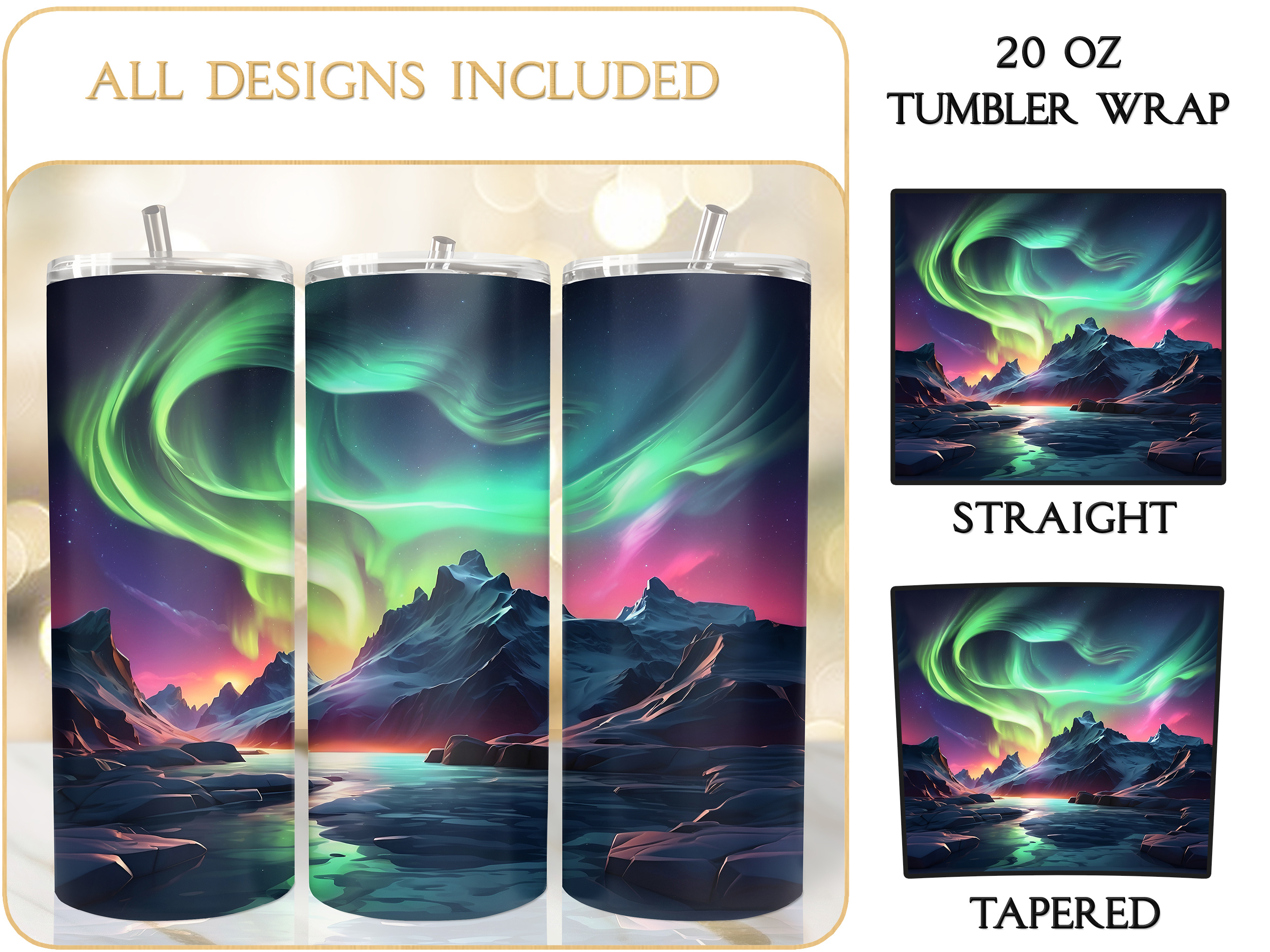 Aurora Northern Lights Straight and Tapered 20 Oz Tumbler Wrap by ...