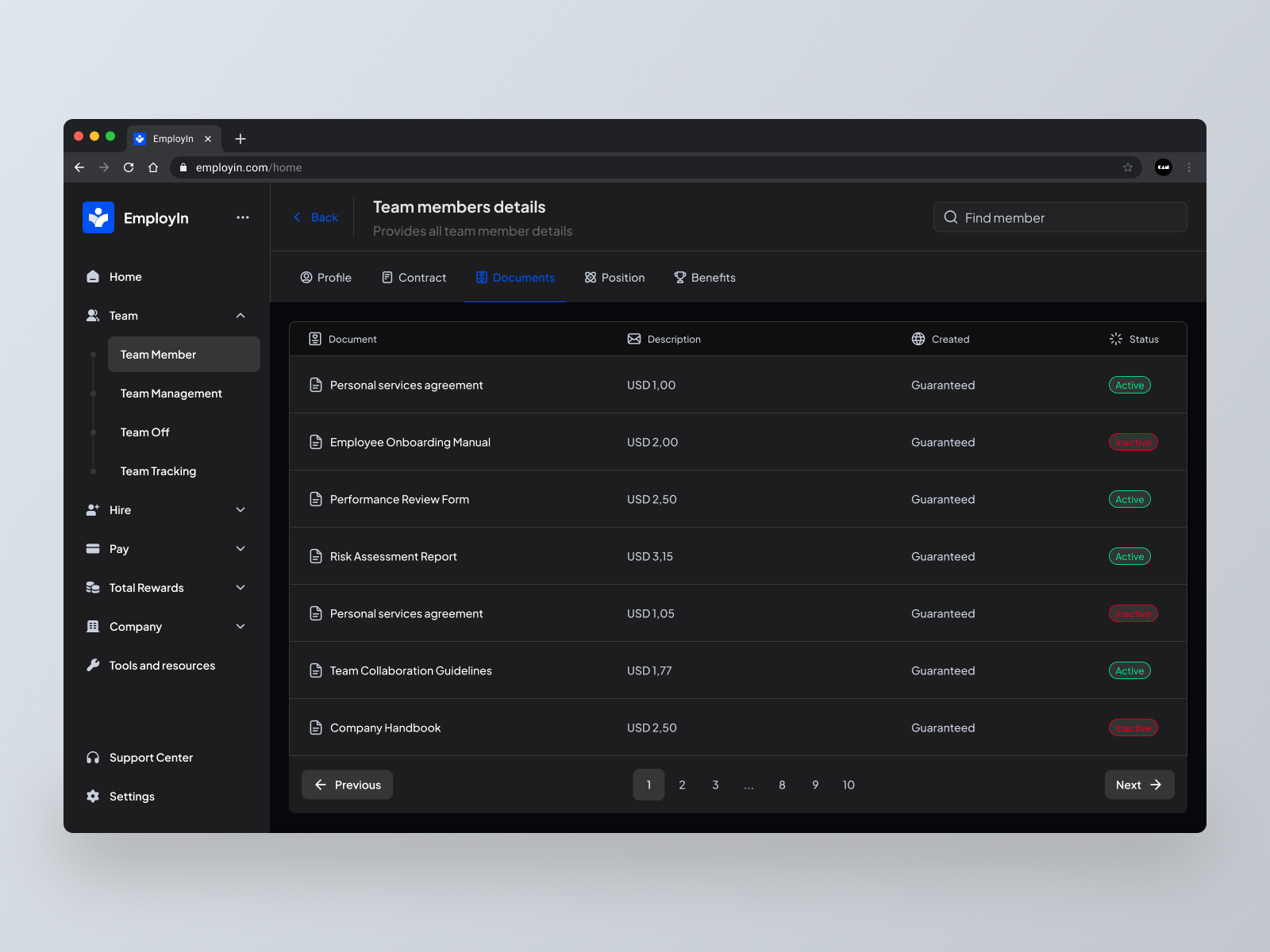 Team Member Documents by Product SAAS on Dribbble