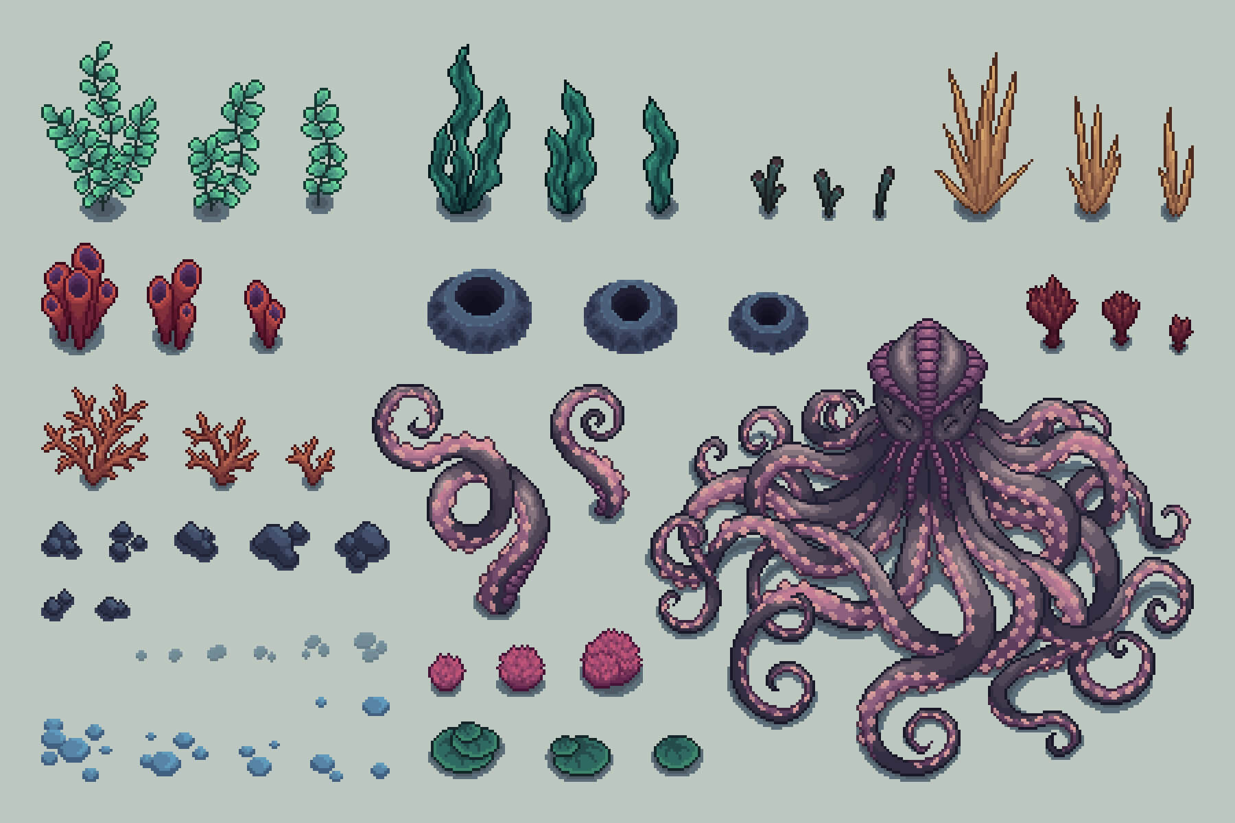 Seabed Pixel Art Top Down Tileset by 2D Game Assets on Dribbble